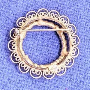 Jewelry | Sterling Silver Jf Circular Filigree Rhinestone Brooch ...